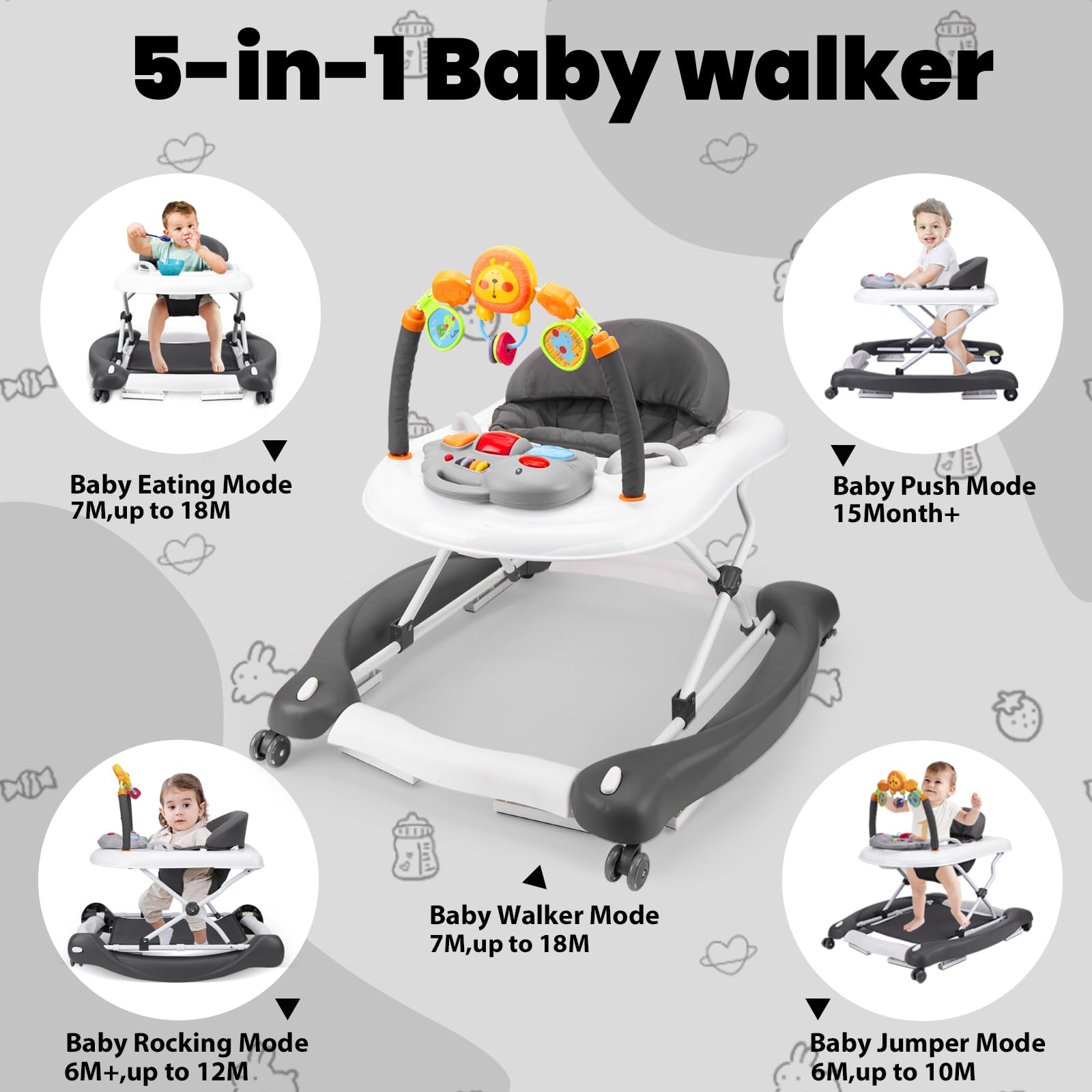 Boyro Baby Baby Walker, 5-IN-1 Baby Walkers for Boys and Girls 6-12 ...